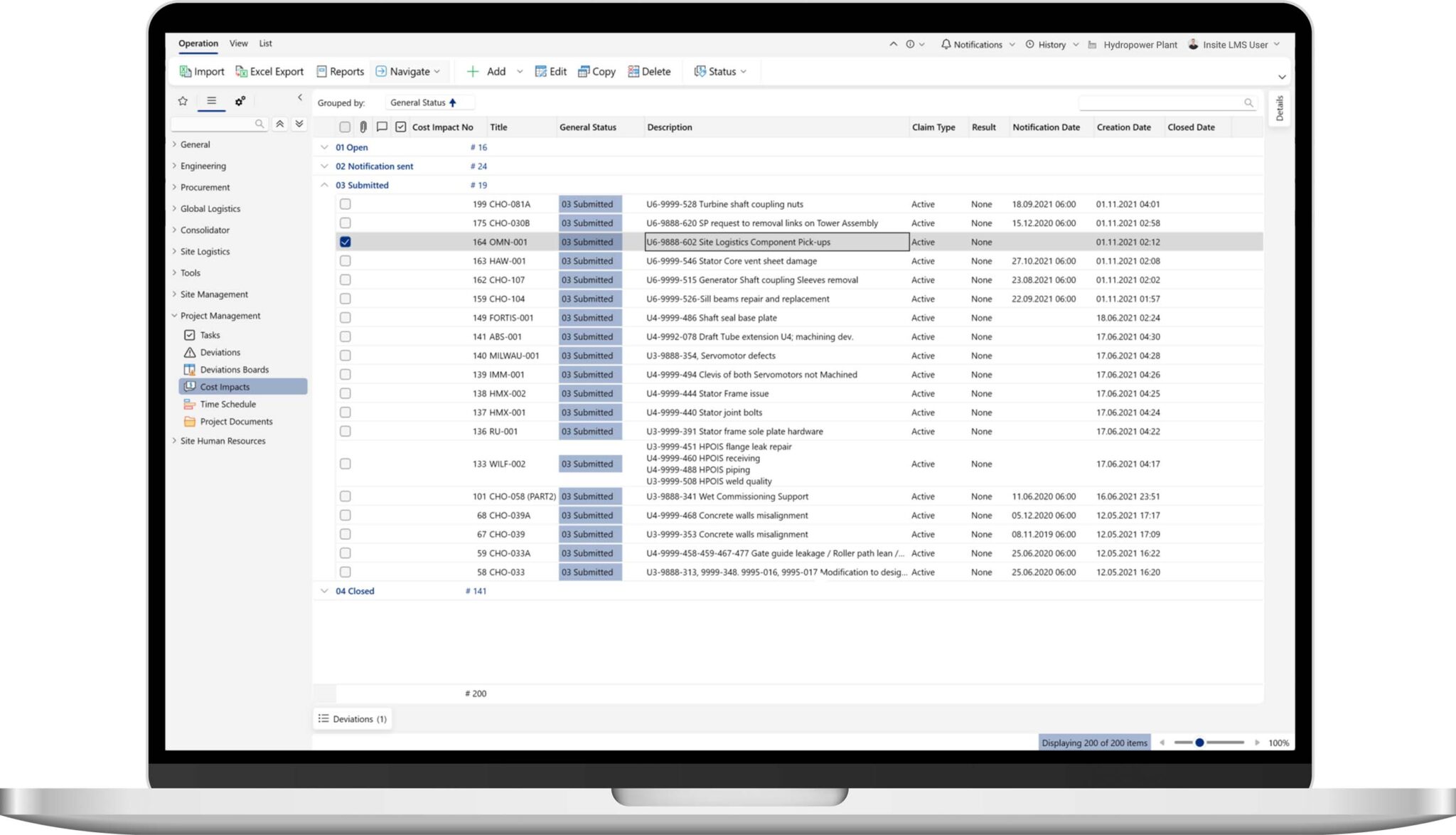 Cost impact - Insite LMS